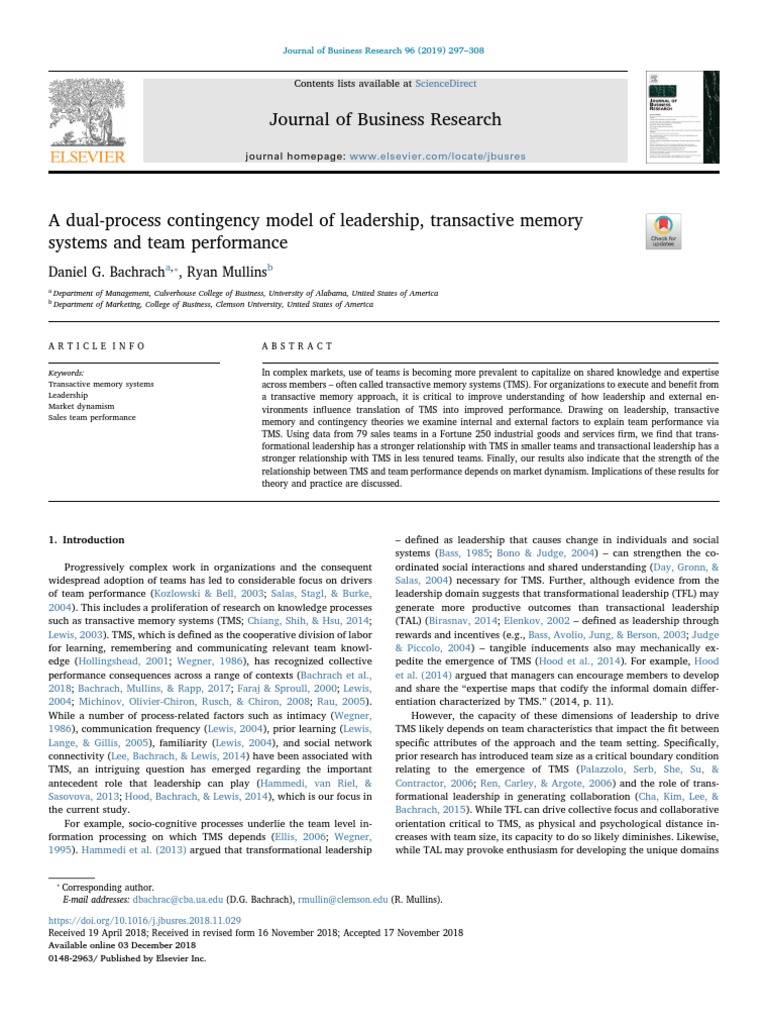 A Dual-Process Contingency Model of Leadership, Transactive Memory ...