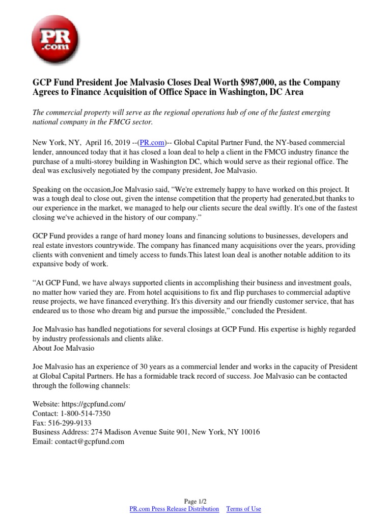GCP Fund Finances $987K DC Office Deal | PDF | Commercial Property ...