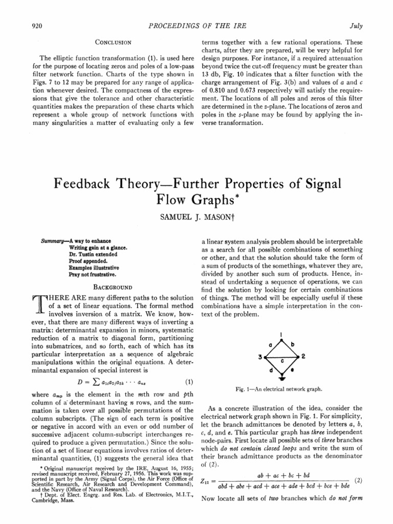 Feedback Theory - Further Properties of Signal Flow Graphs - SAMUEL J ...