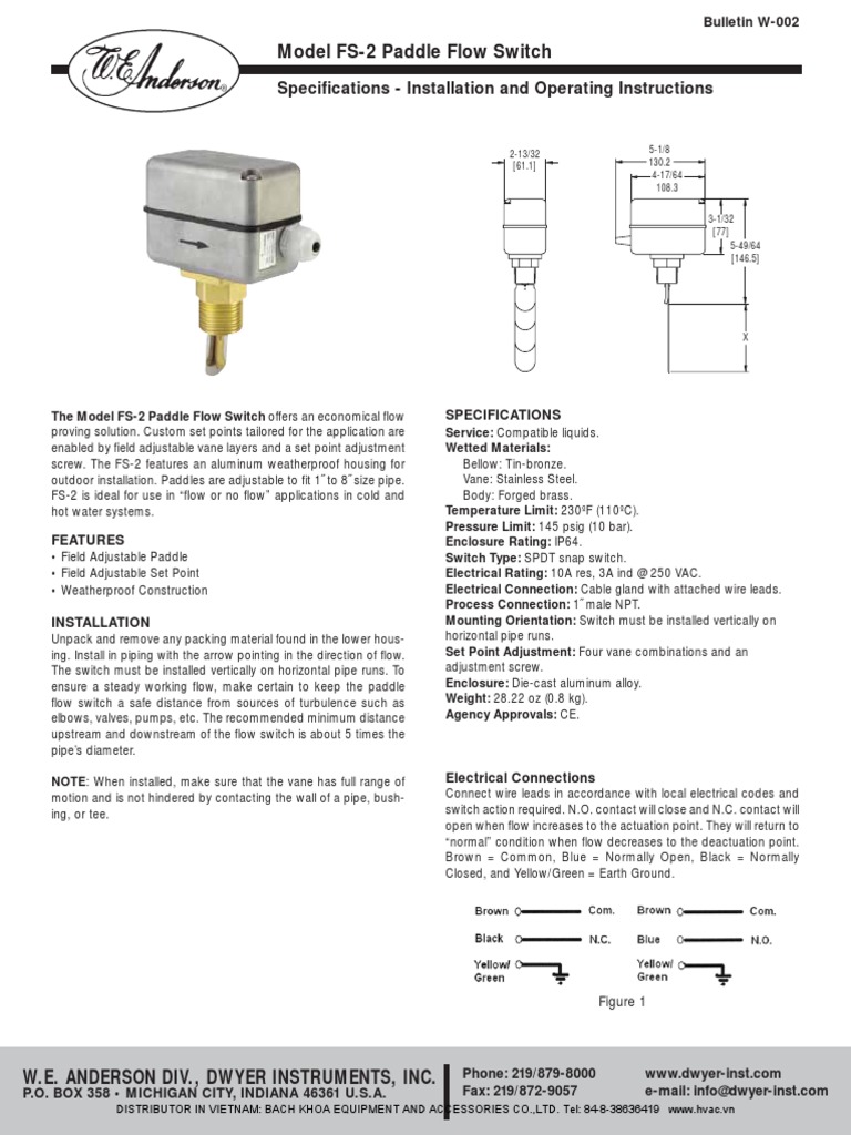 Model FS-2 Paddle Flow Switch: Specifications - Installation and ...