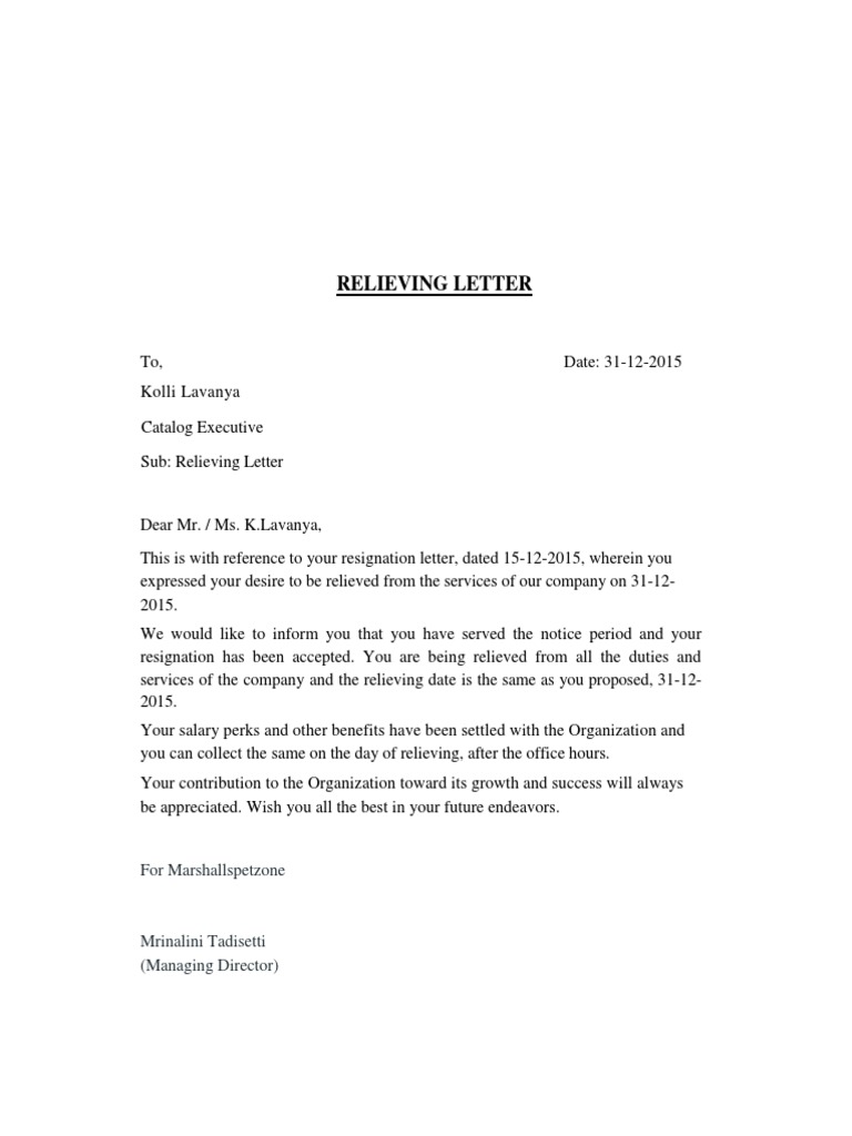 Marshal Releiving Letter | PDF