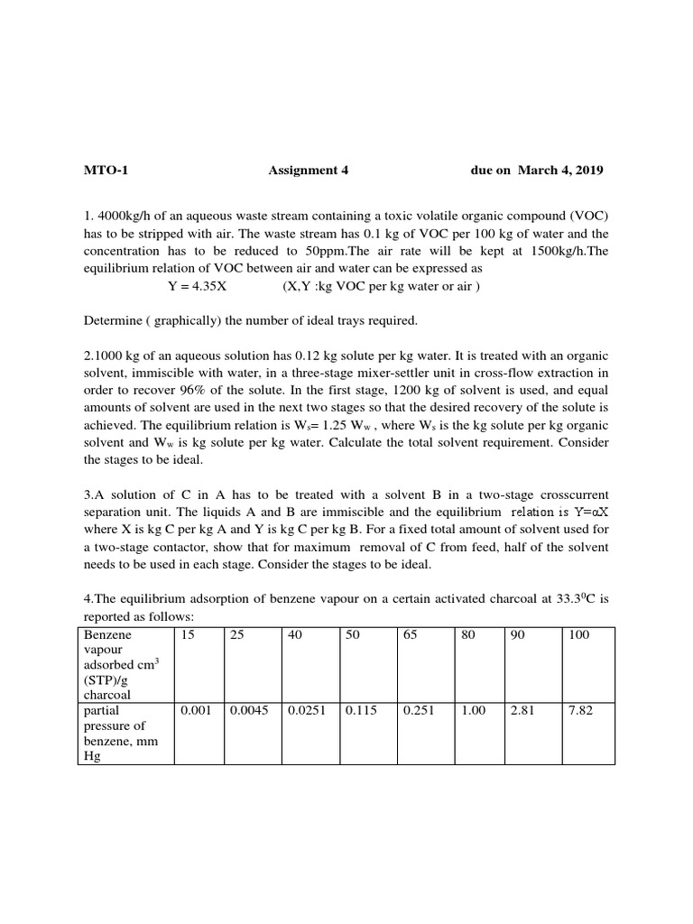 MTO Assignment 4 | PDF | Solution | Adsorption