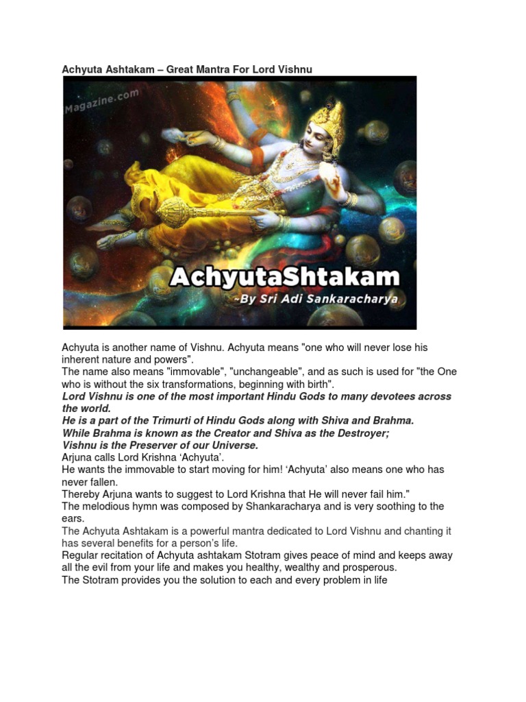 A Guide to Understanding the Powerful Achyuta Ashtakam Hymn | PDF ...