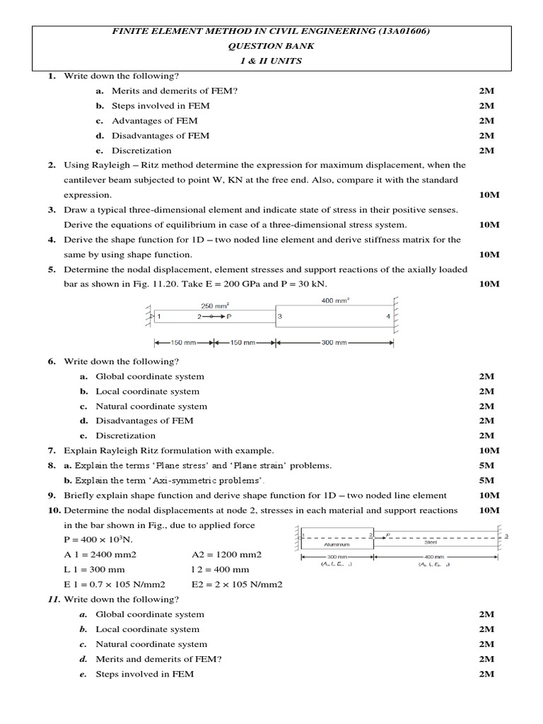 Fem Unit I & II Question Bank | PDF | Finite Element Method | Structural Analysis