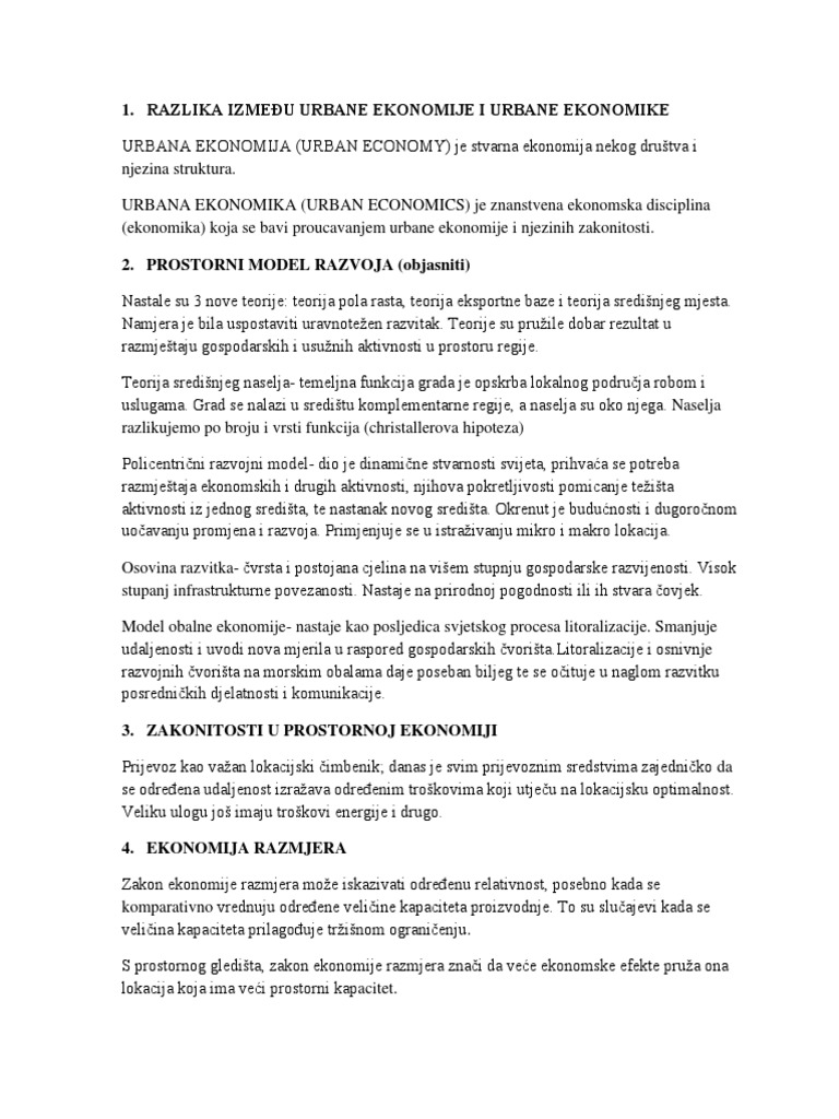 Urbana Ekonomija 1 | PDF