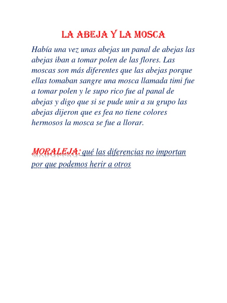 La abeja y la mosca: diferencias y moraleja | PDF