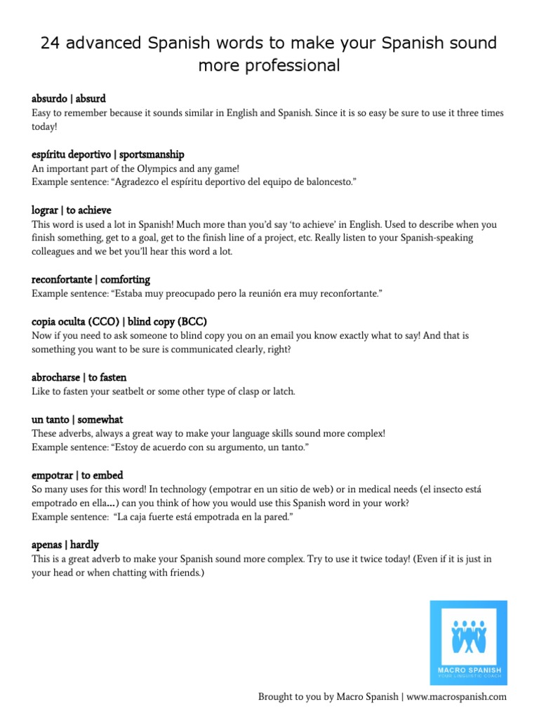 Advanced Spanish Vocabulary Essentials | PDF | Linguistic Typology ...