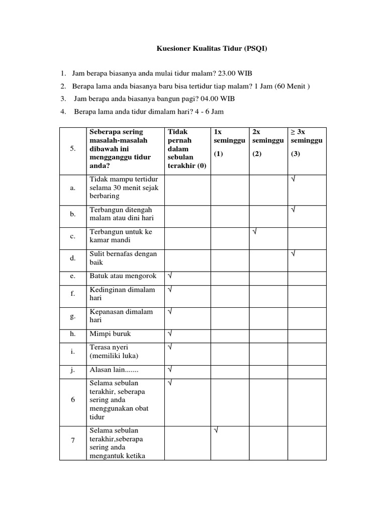 PSQI Kuesioner | PDF