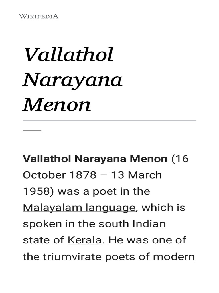 Vallathol Narayana Menon | PDF | Poetry