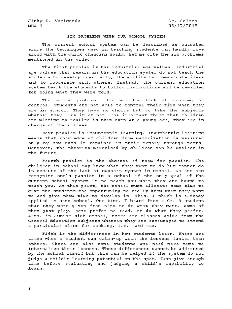Six Problems With Our School System | PDF | Curriculum | Learning