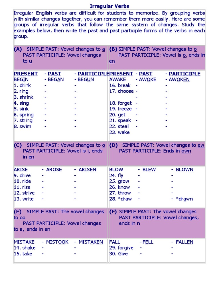 Irregular Verb Patterns | Download Free PDF | Linguistic Morphology ...