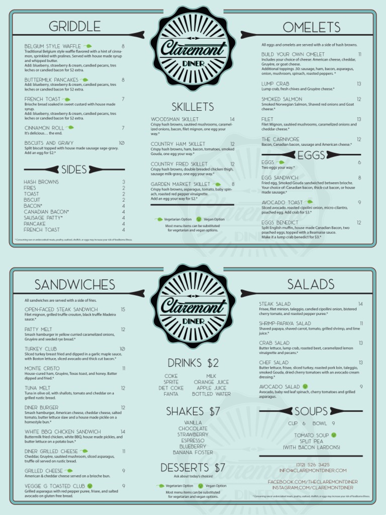 Claremont Diner Menu | PDF