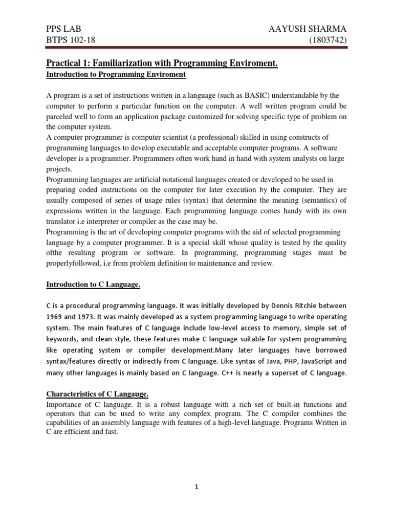 Practical 1: Familiarization With Programming Enviroment.: Pps Lab ...