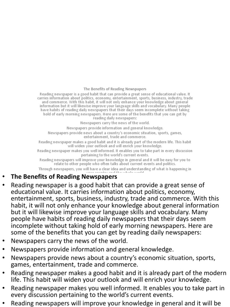 The Benefits of Reading Newspapers | PDF | News | Newspapers