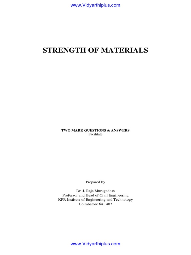 Strength of Materials - 2marks PDF | PDF | Bending | Deformation (Engineering)