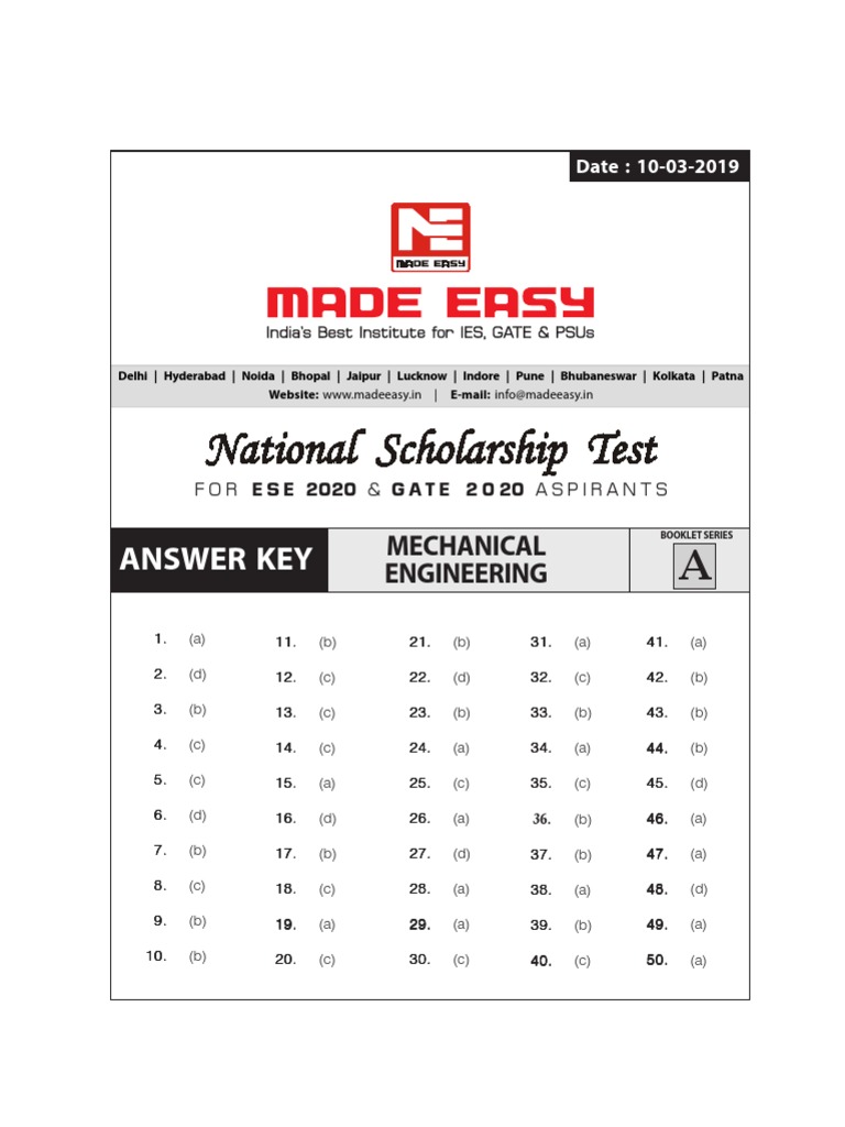 Answer Key: Mechanical Engineering | PDF