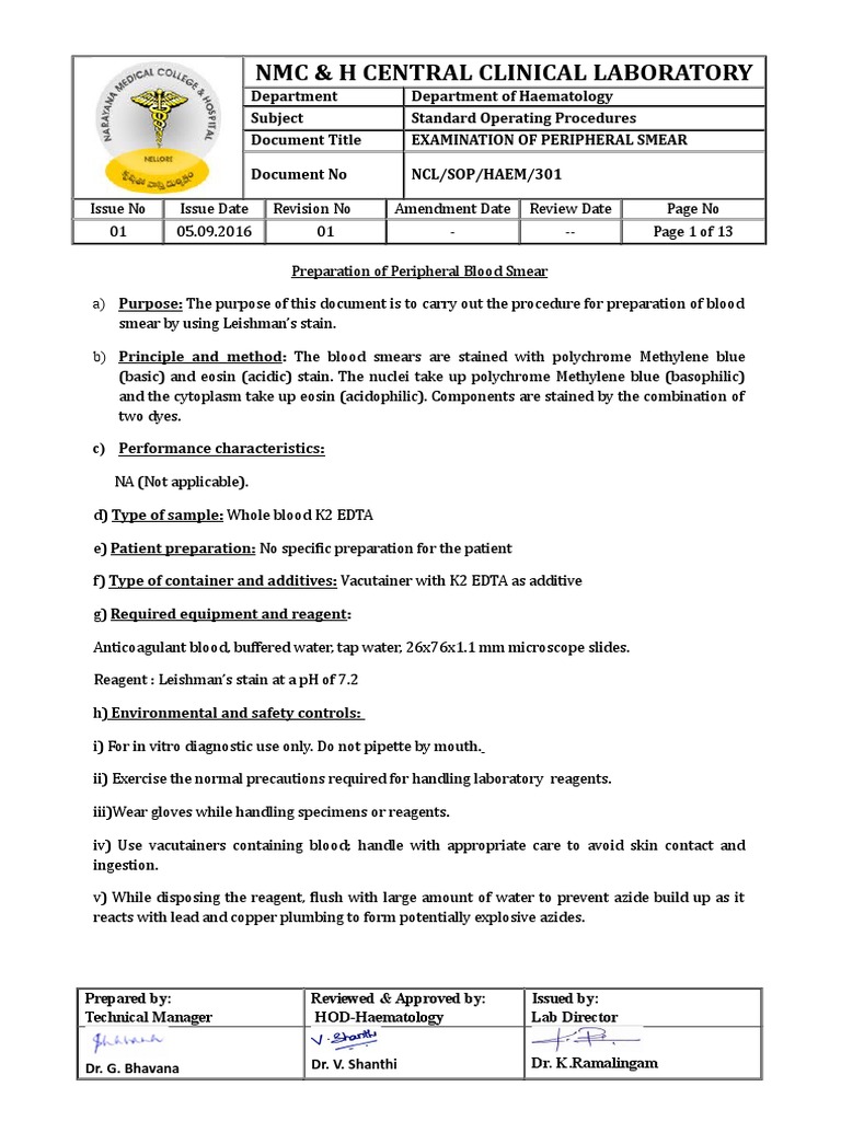 301 Examination of Peripheral Smear | PDF | Anemia | Staining