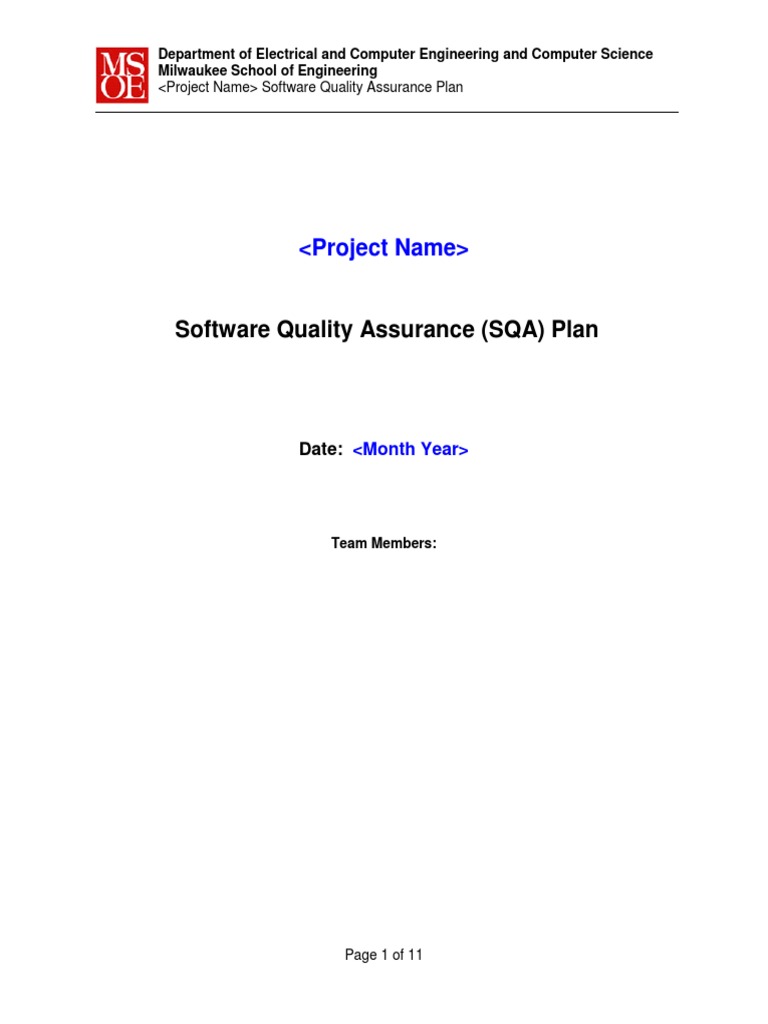 Software Quality Assurance (SQA) Plan | PDF | Software Testing ...