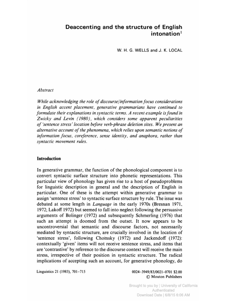 Local Wellsdeaccenting Struct Eng Intonation PDF | PDF | Syntax | Human ...