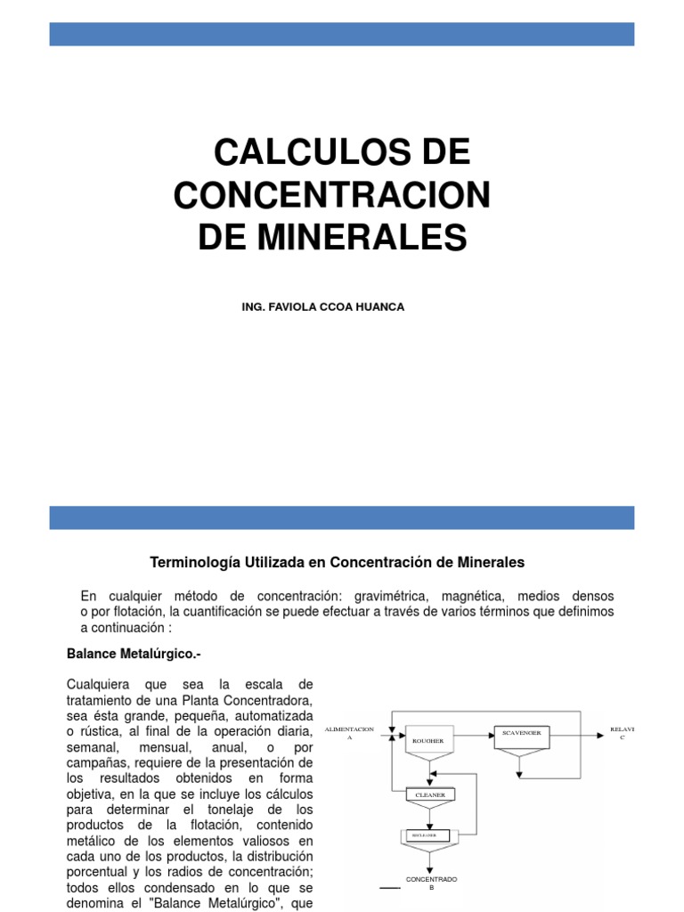 Calculos en Concentracion de Minerales | PDF | Metalurgia | Concentración