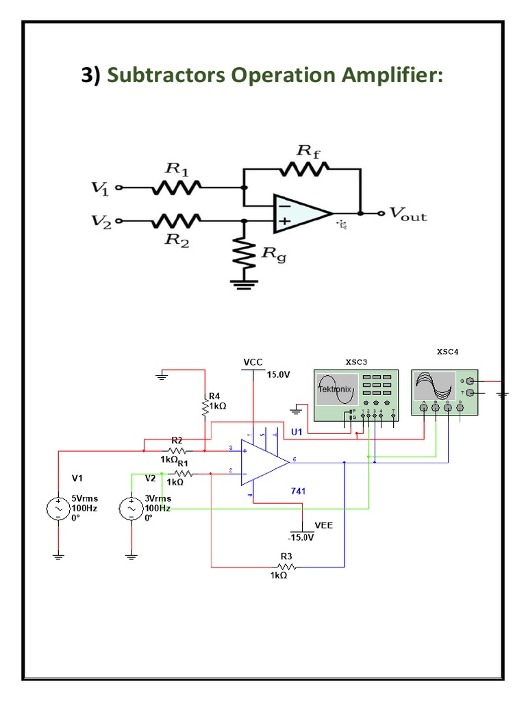 Subtractors Operation Amplifier Lab | PDF