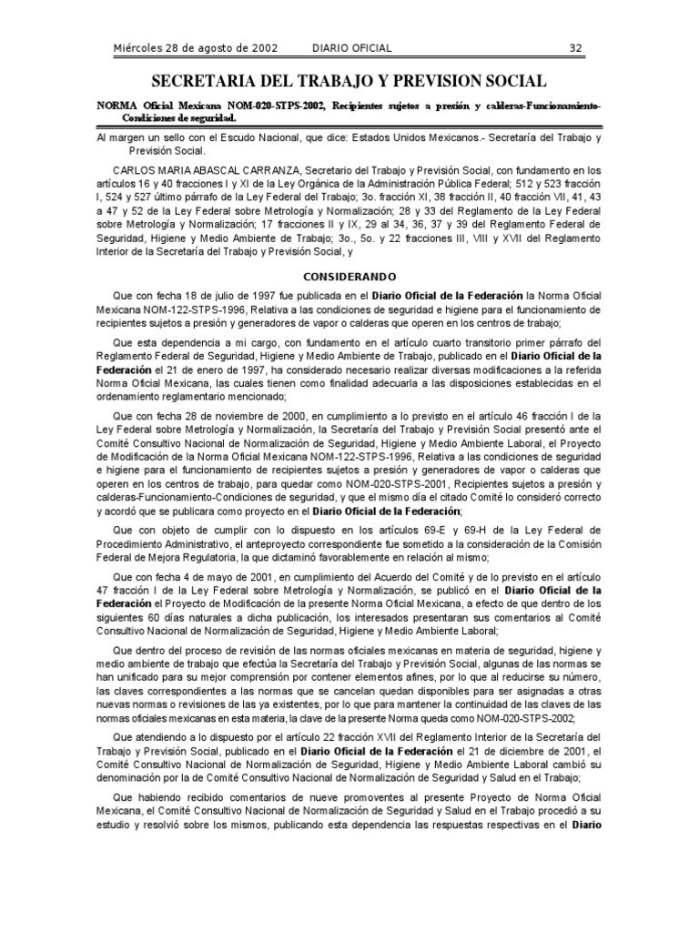 Nom 020 STPS 2002 | PDF | Prueba (evaluación) | Presión
