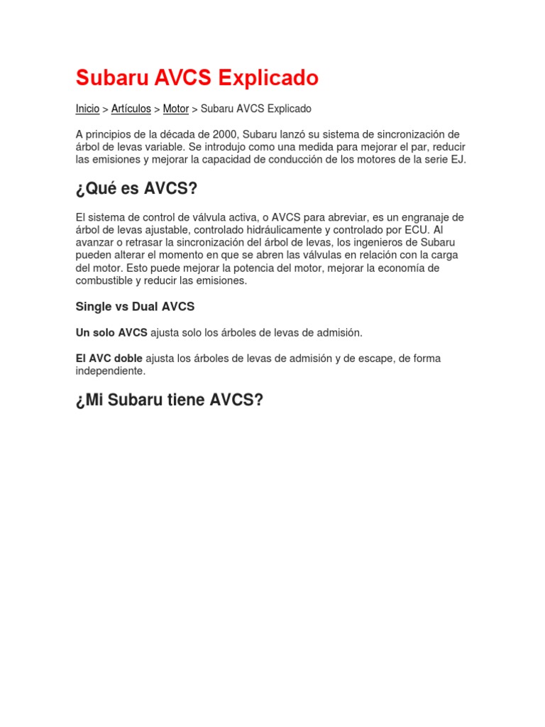 Explicación del Sistema Subaru AVCS | PDF | Turbocompresor | Ingeniería ...