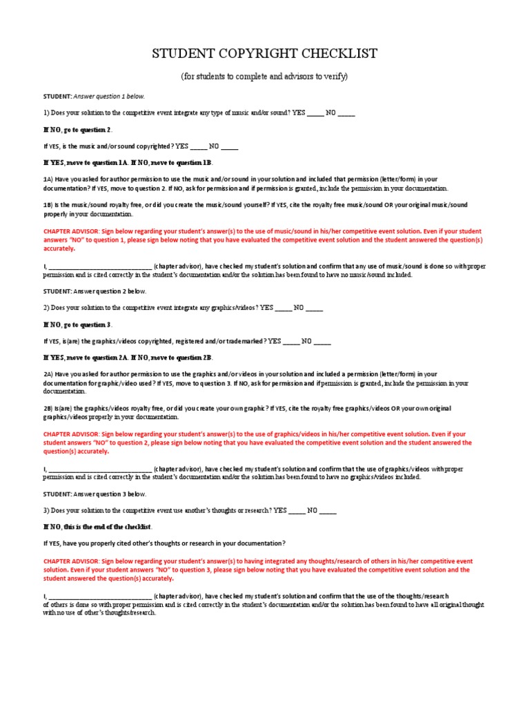 Revised Student Copyright Checklist | PDF | Question | Intellectual Works