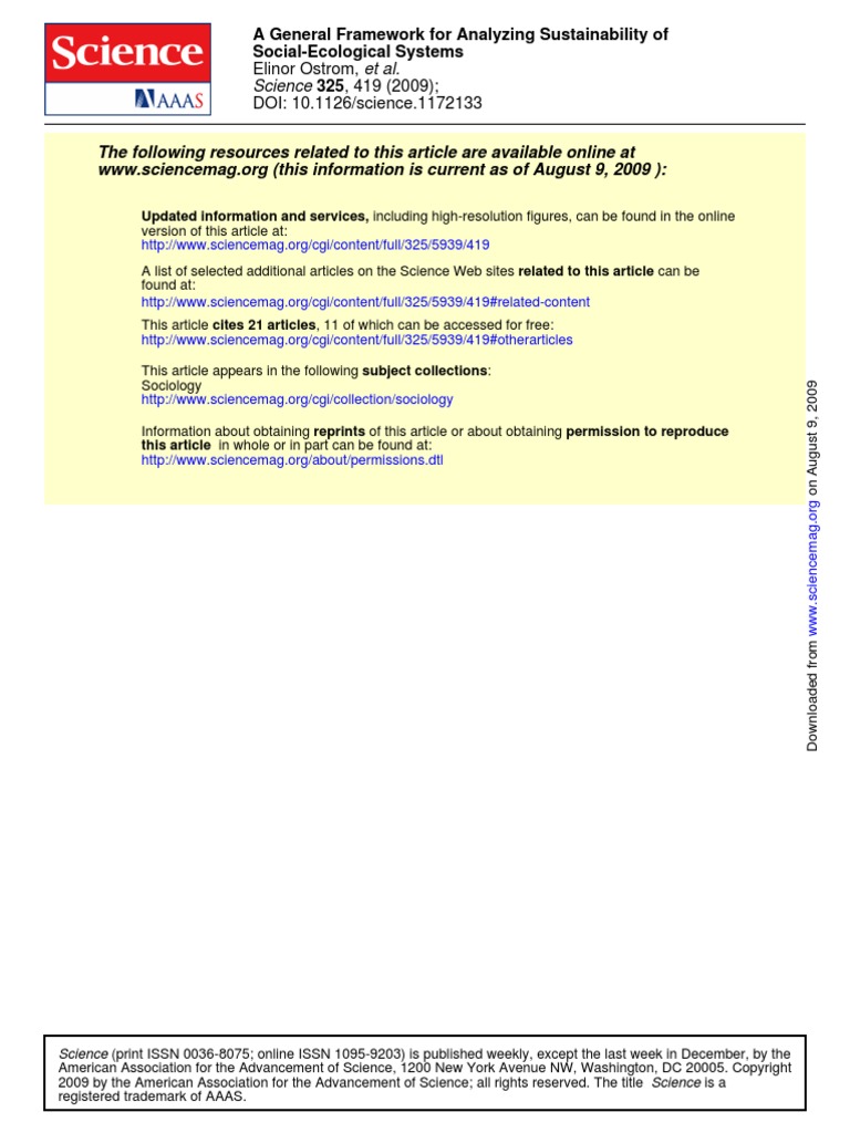 Ostrom (2009) General Framework For Analyzing SES | PDF | Business