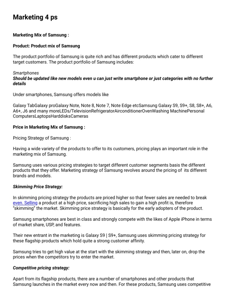 Marketing 4 PS: Marketing Mix of Samsung: Product: Product Mix of ...