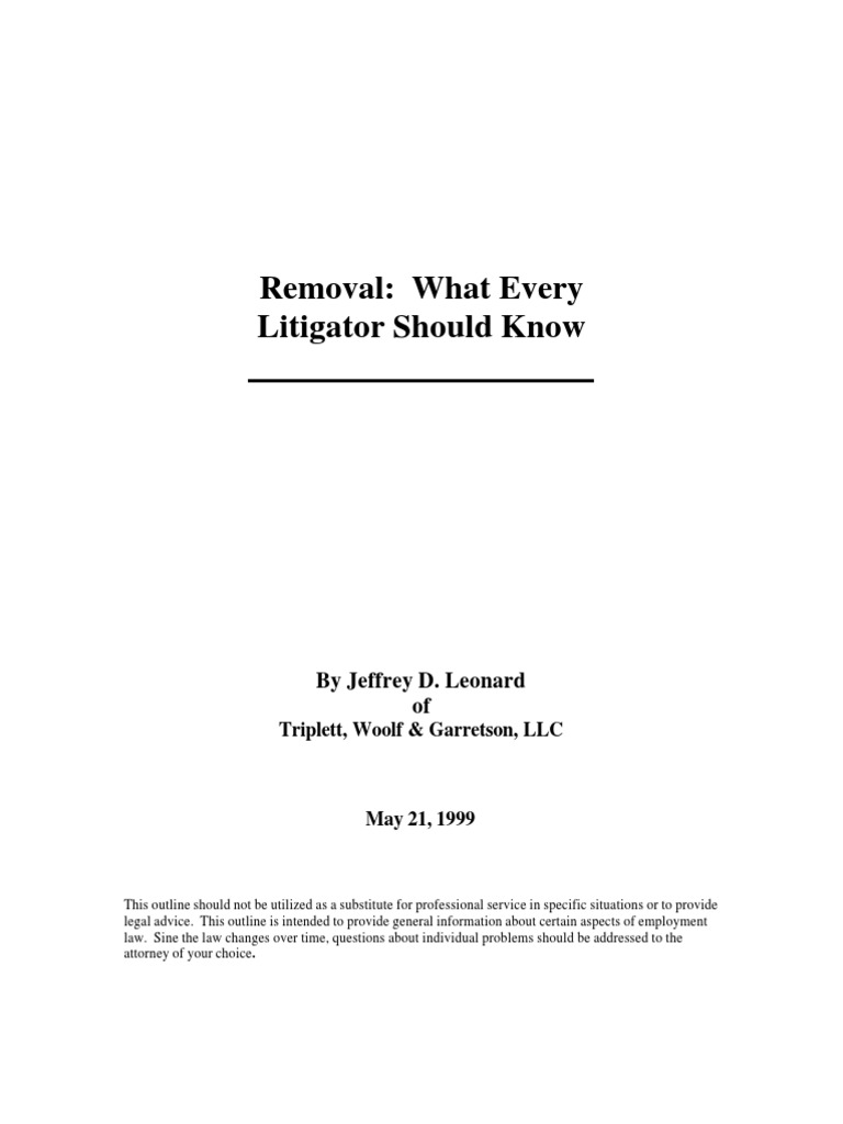 Notice of Removal Explanation | Diversity Jurisdiction | State Court ...