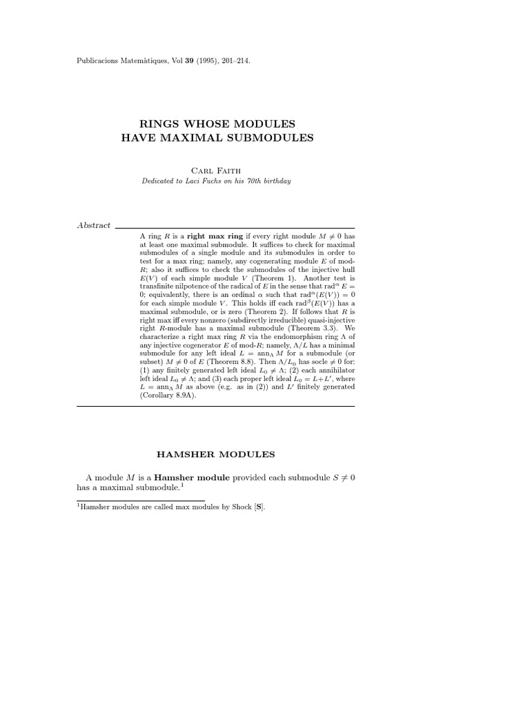 Rings Whose Modules Have Maximal Submodules | PDF | Module (Mathematics ...