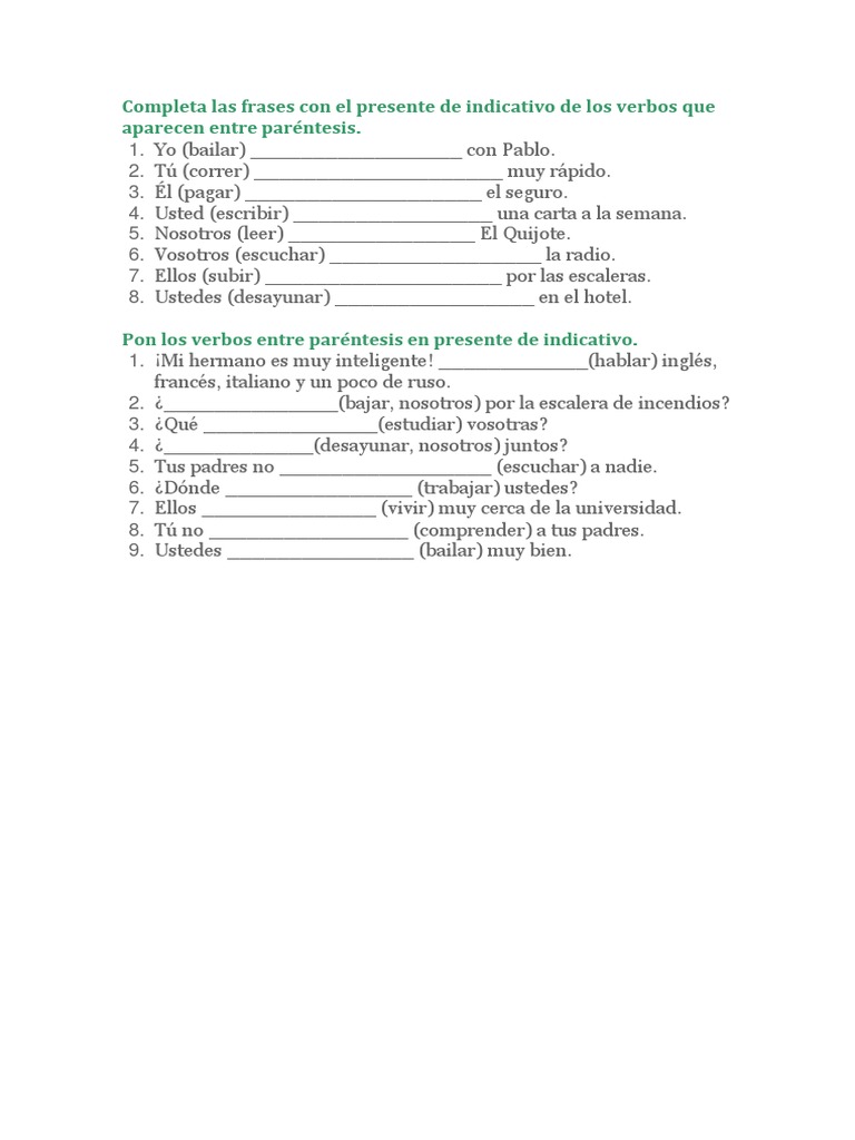 Presente de Indicativo | PDF
