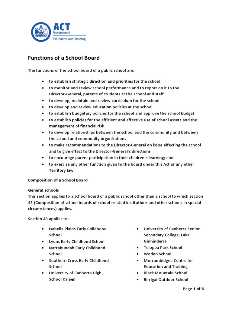 A Guide to the Functions and Composition of School Boards in the ACT ...