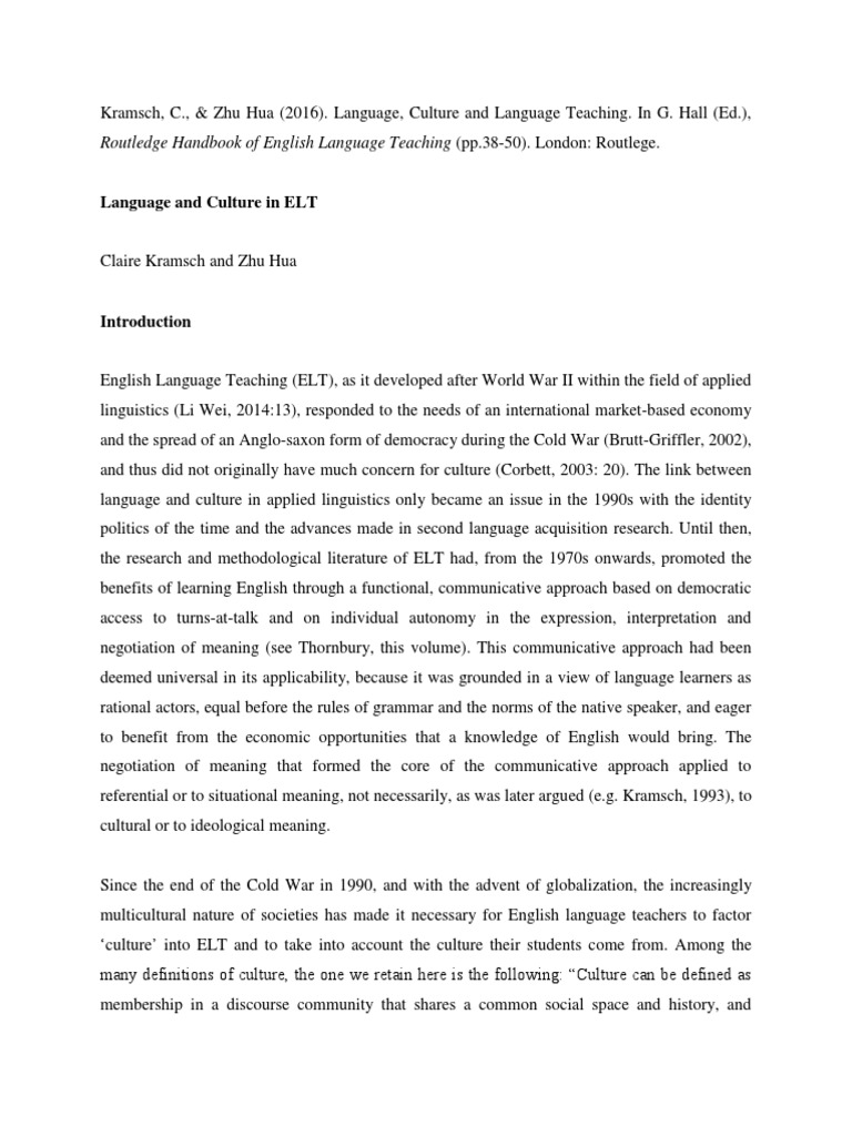 Language and Culture in ELT Claire Kramsch and Zhu Hua PDF | PDF ...