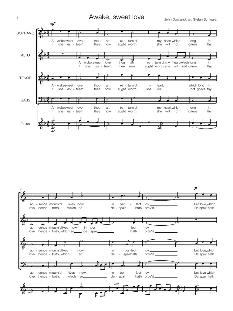 Awake Sweet Love (SATB) - Dowland | PDF | Choral Music | Vocal Music