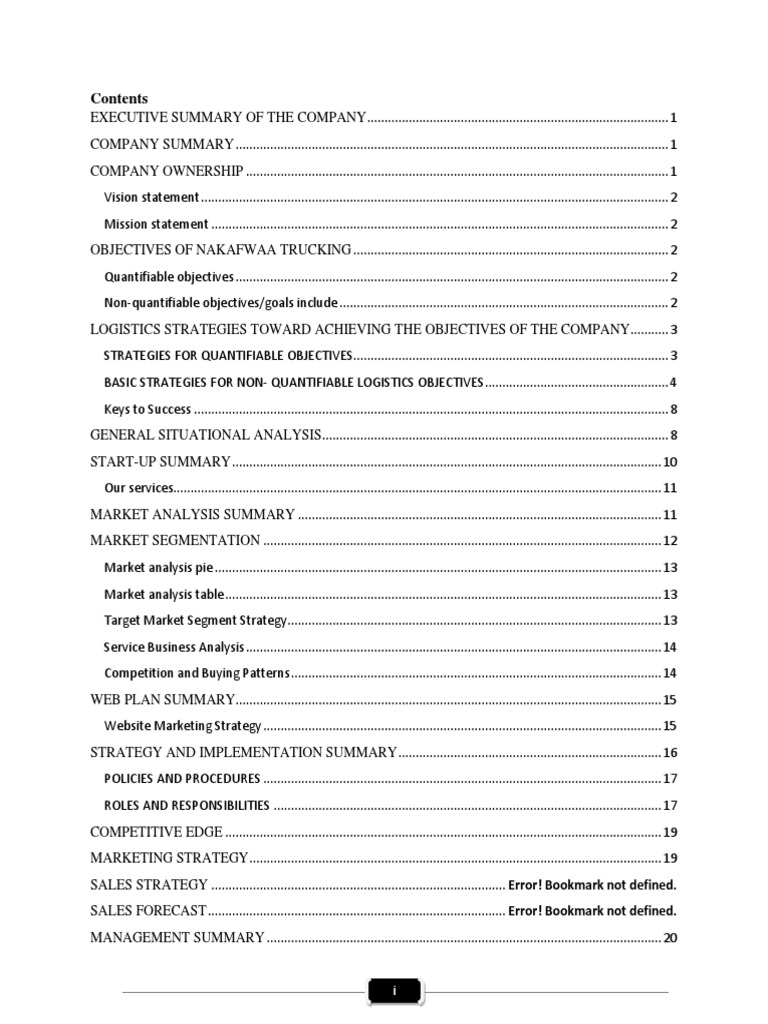 Nakafwaa Trucking Business Plan Overview | PDF | Supply Chain | Truck ...