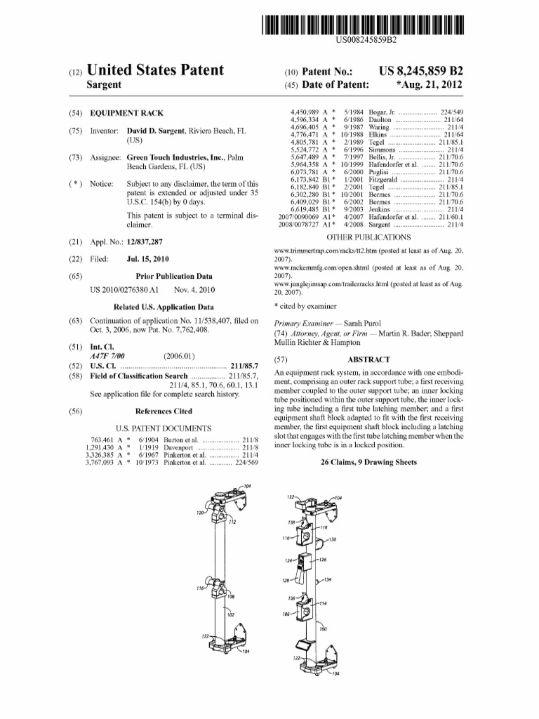 United States Patent (10) Patent No.: US 8.245,859 B2 | PDF | Lock ...