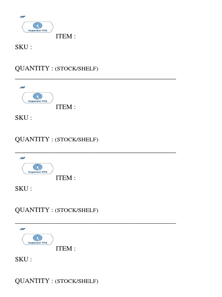 Item: Sku:: (Stock/Shelf) | PDF