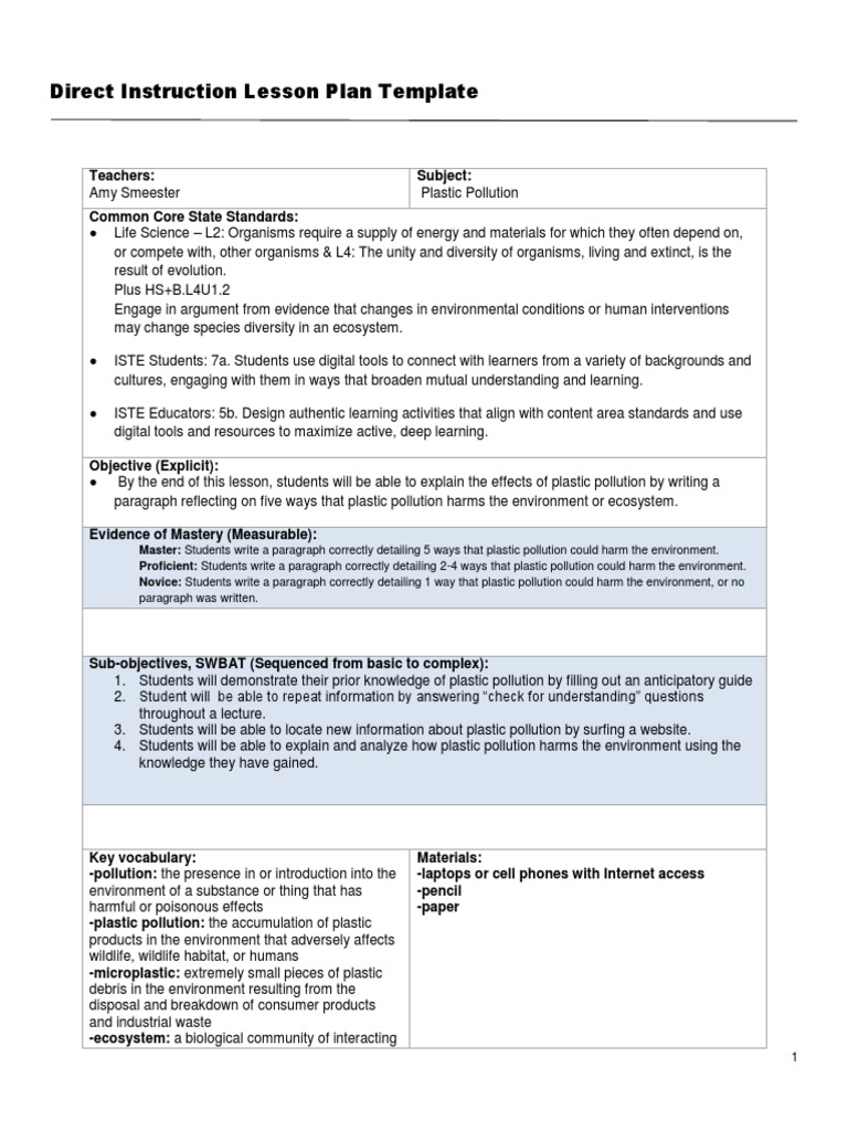 Plastic Pollution Lesson Plan for Students | PDF | Lesson Plan | Learning