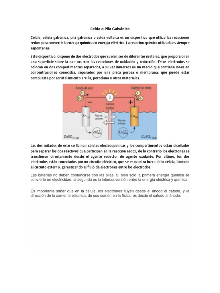Celda o Pila Galvánica | PDF | Ciencias fisicas | Electroquímica