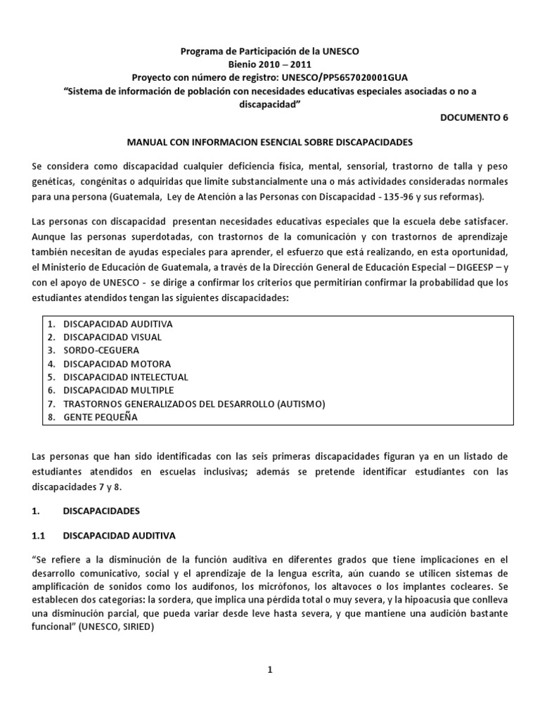 Discapacidad Unesco | PDF | Discapacidad intelectual | Espectro autista Discapacidad Unesco | PDF | Discapacidad intelectual | Espectro autista