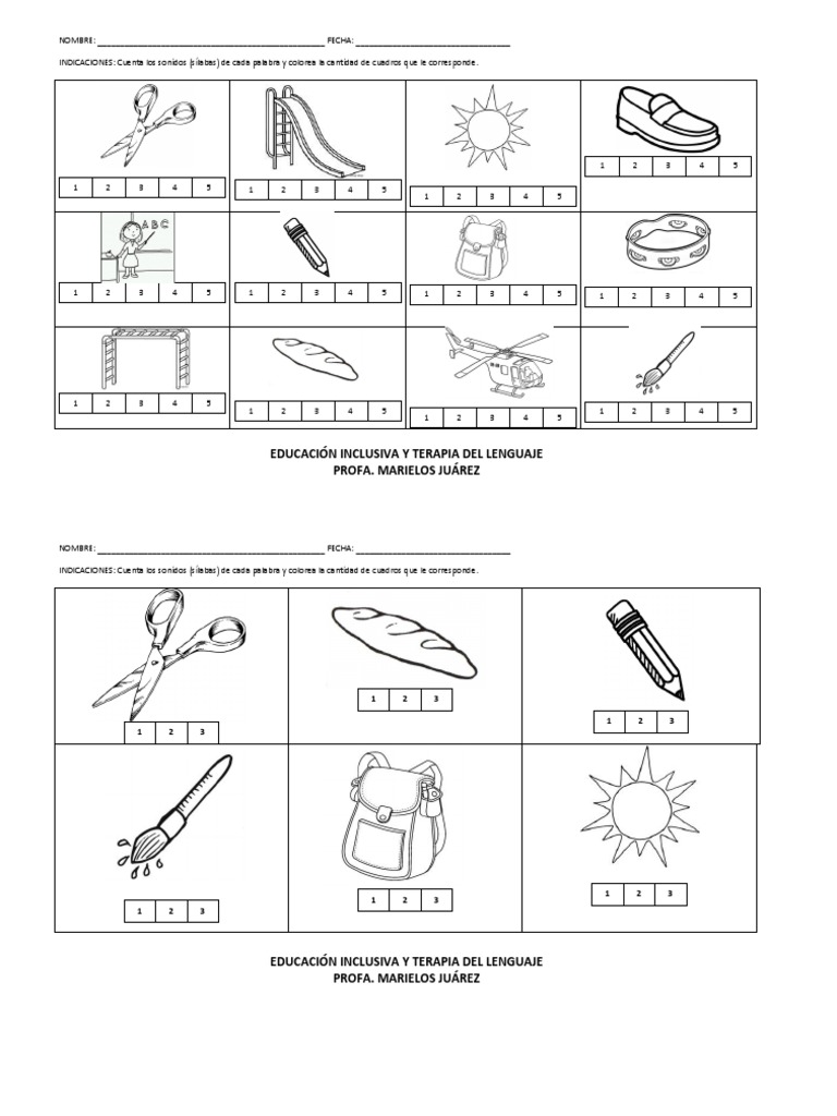 Hoja de Trabajo Conciencia Fonologica Silabas | PDF