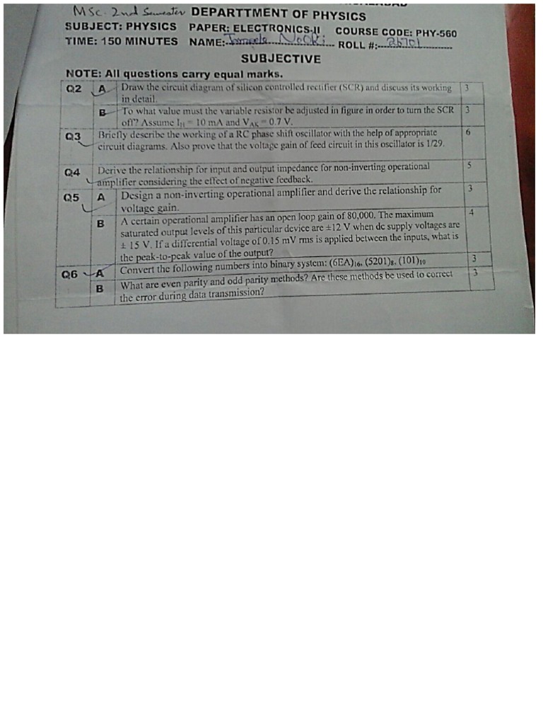 GCUF - OLD Papers - Electronics-II | PDF