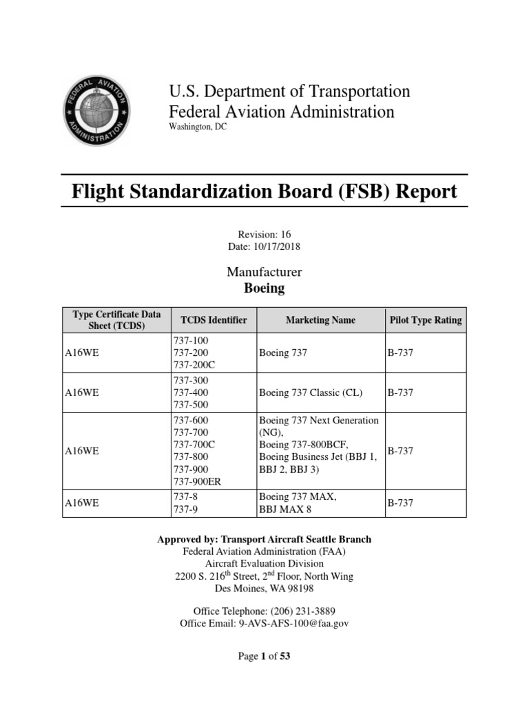 Flight Standardization Board (FSB) Report | Aircraft Flight Control ...