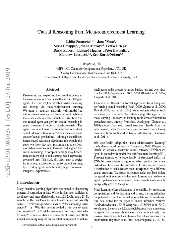 Causal Reasoning From Meta-Reinforcement Learning | PDF | Confounding | Causality