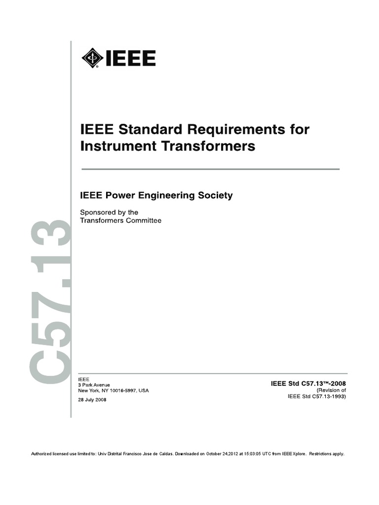 Ieee C57.13-2008 Trasnformadores de Medidacorriente y Voltaje PDF | PDF
