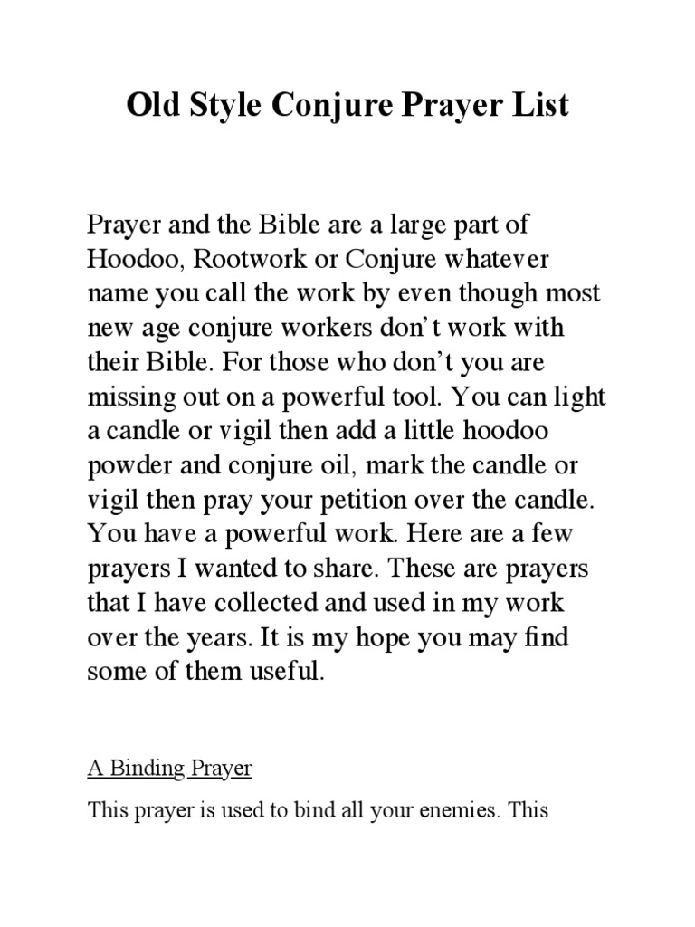 Old Style Conjure Prayer List | PDF | God The Father | Prayer