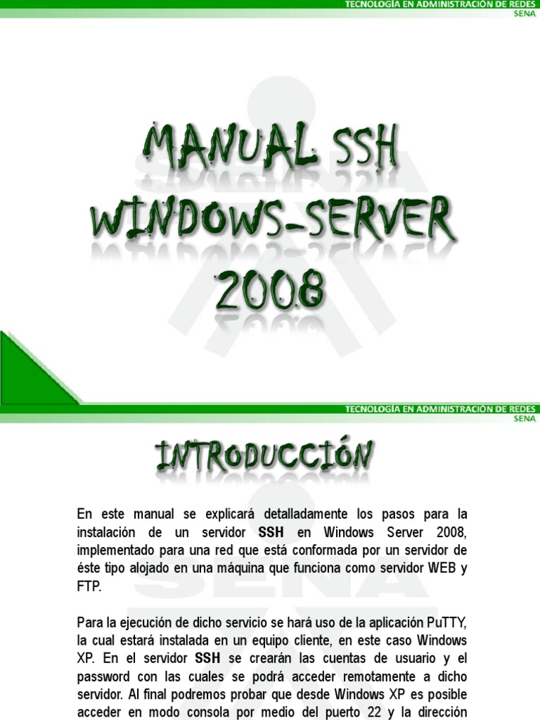 Manual SSH Windows Server 2008 La Red 38110 | PDF | Protocolo de ...