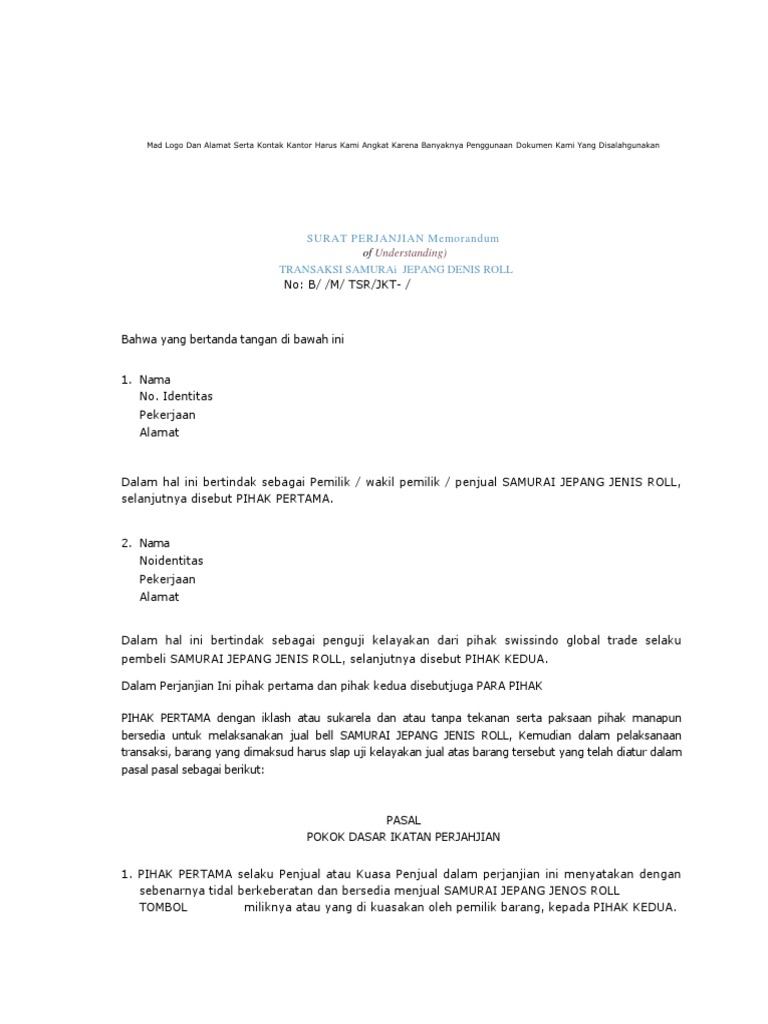 MoU Jual Beli Samurai Jepang | PDF